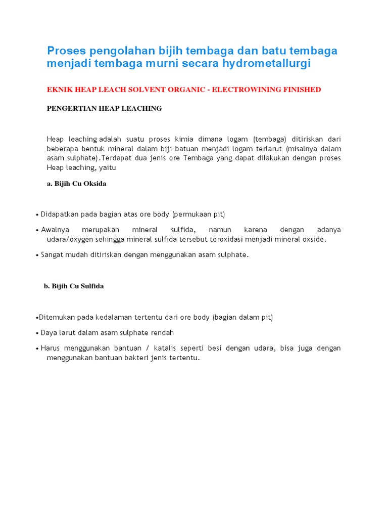 Proses Pengolahan Bijih Tembaga Dan Batu Tembaga Menjadi Tembaga Murni ...