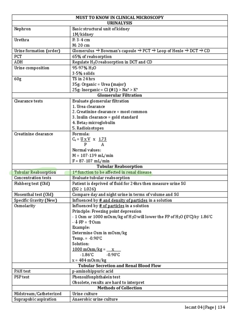 MUST To KNOW in Clinical Micros | PDF | Renal Function | Urinary Tract ...