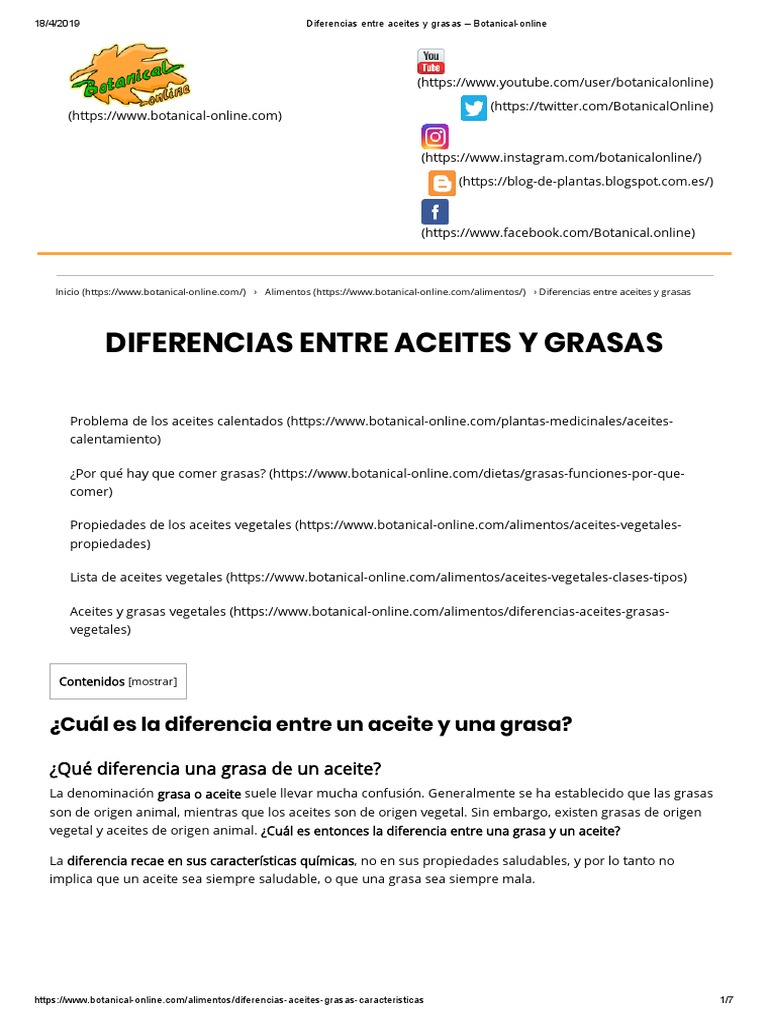 Diferencias Entre Aceites y Grasas - Botanical-Online | PDF | Petróleo ...