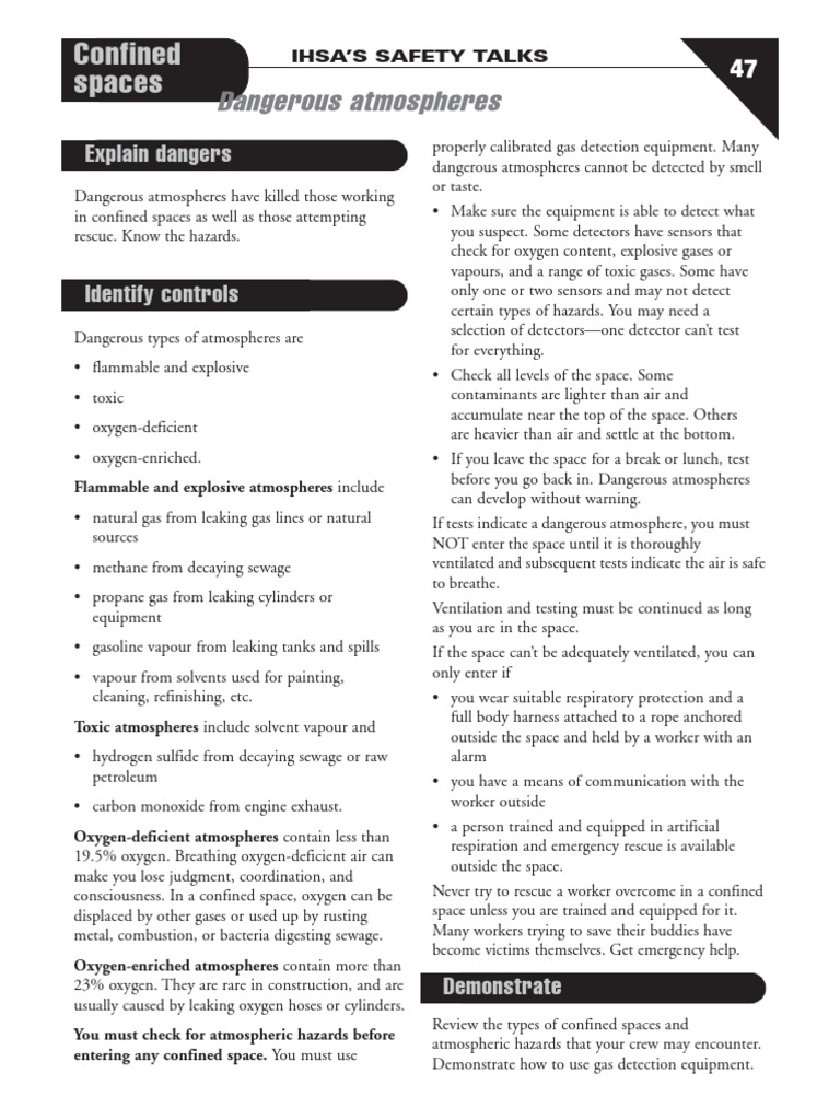 Confined Spaces Dangerous Atmospheres Pdf Transparent Materials Gases