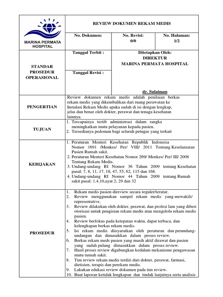 SOP Review Rekam Medis | PDF