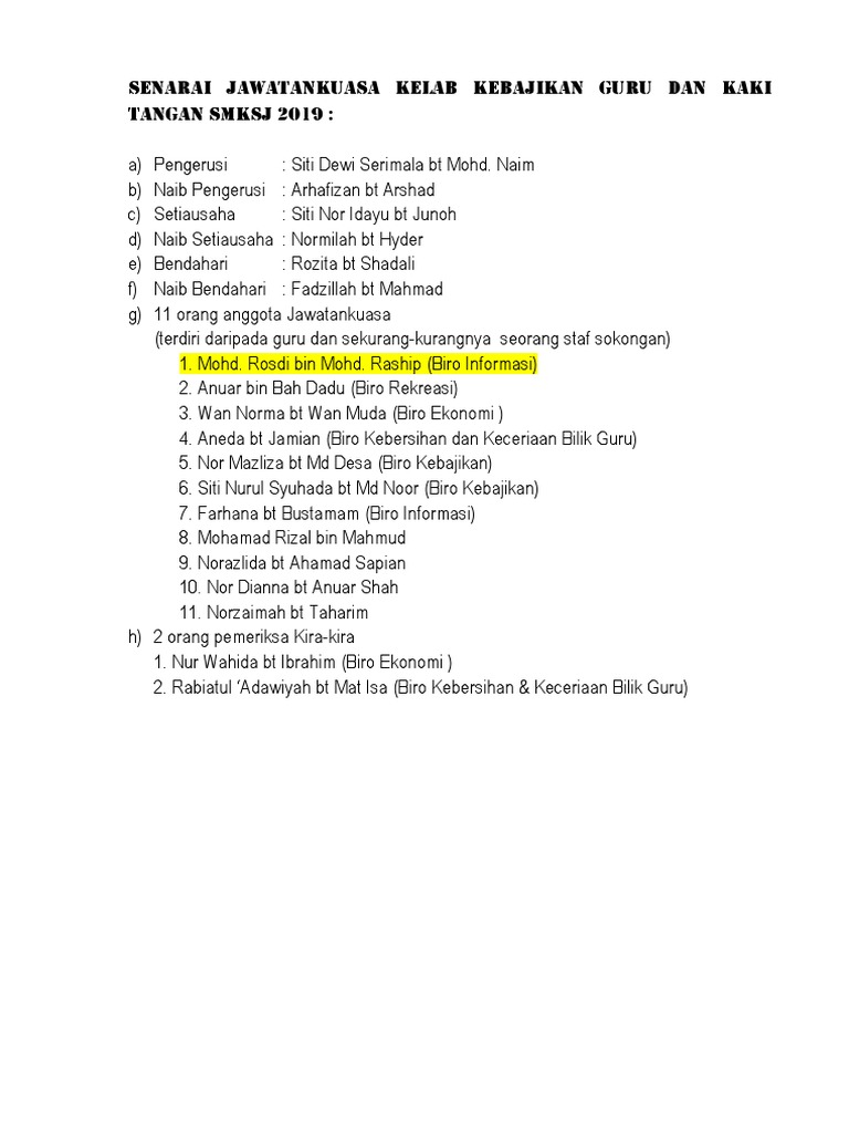 Senarai Tugas Ajk KGKT 2019 | PDF