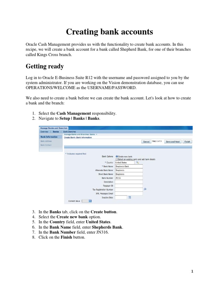 Oracle EBS R 12.2.3 Creating Bank Account | Download Free PDF | Banks ...