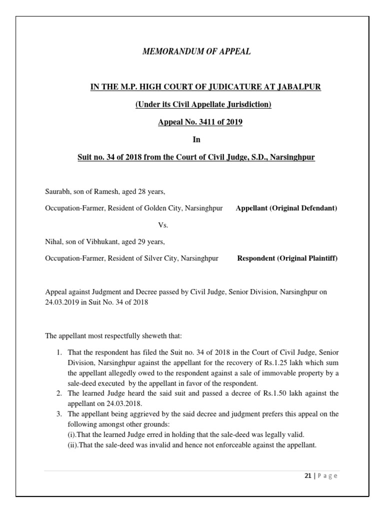 6 Memorandum of Appeal | PDF | Lawsuit | Appeal