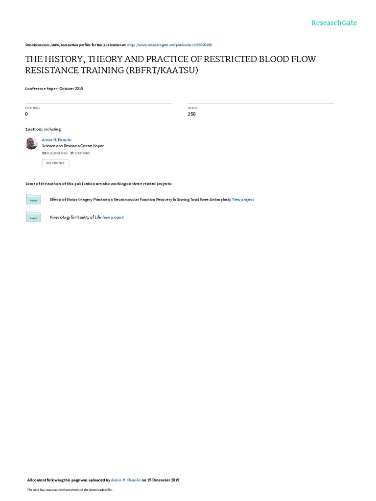 The History, Theory and Practice of Restricted Blood Flow Resistance ...