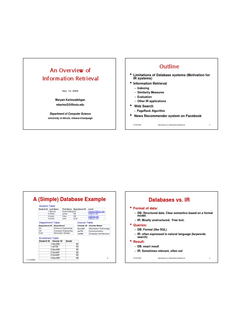 An Overview of Information Retrieval Outline: A (Simple) Database ...