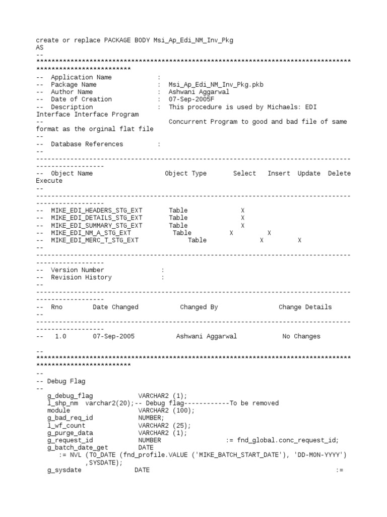 Michaels EDI Interface Package Body: Procedures for Processing Invoices from EDI Files and ...