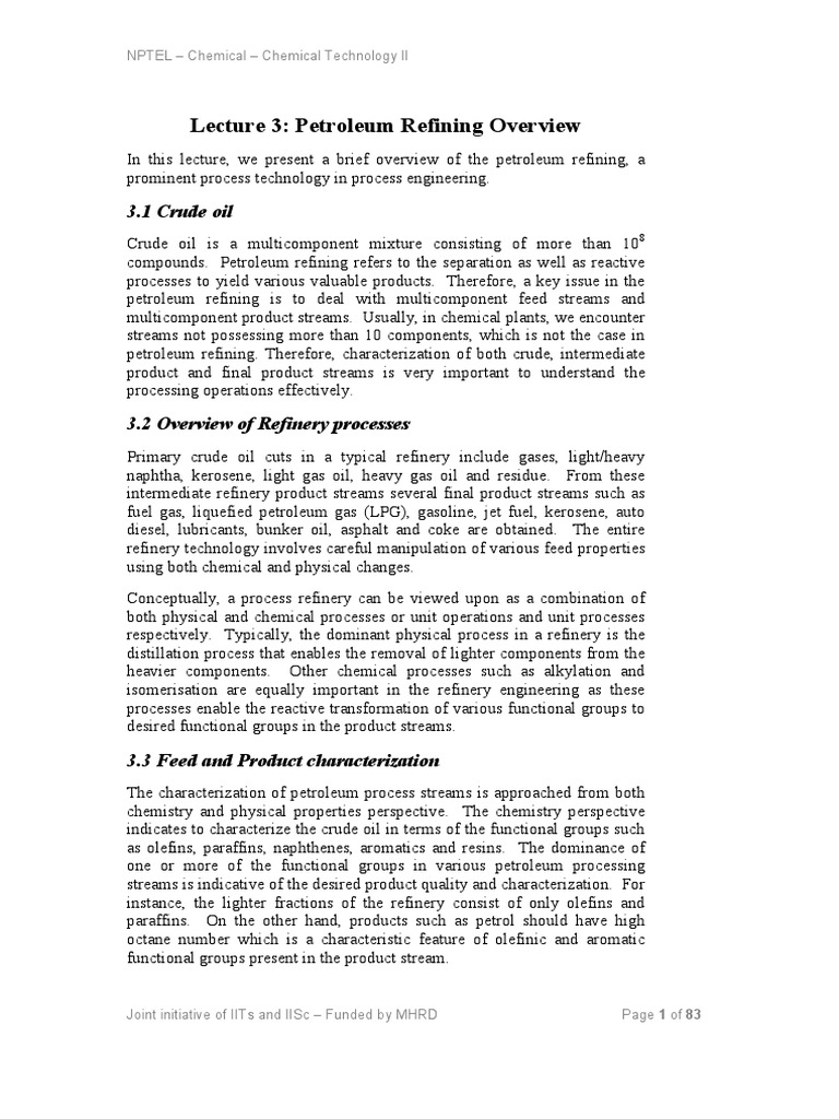Refinery Process Lecture | PDF | Oil Refinery | Cracking (Chemistry)