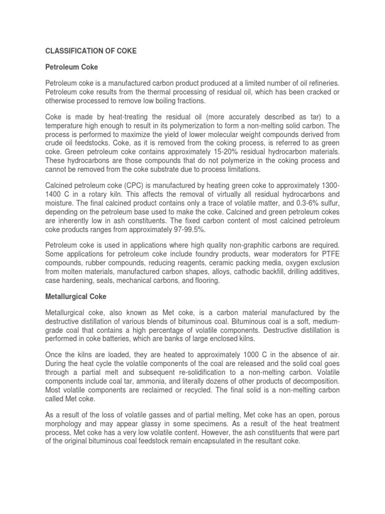 Classification of Coke | PDF | Coke (Fuel) | Carbon