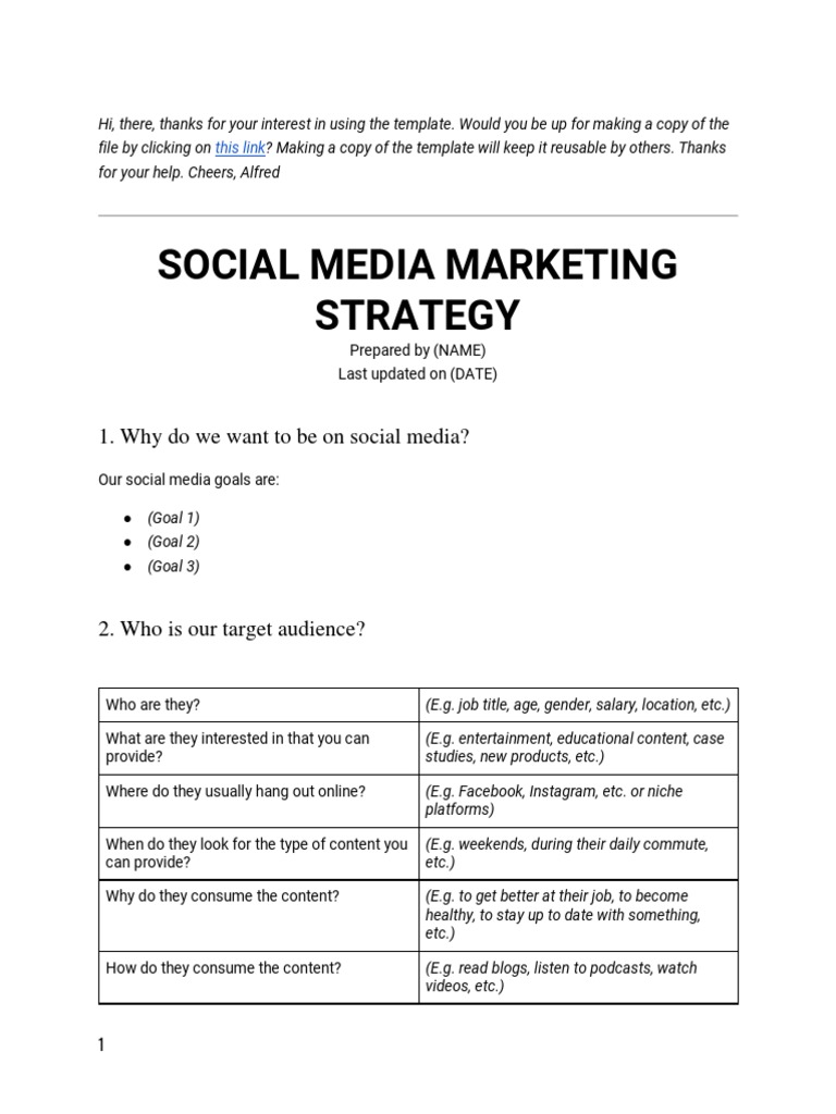 Social Media Marketing Strategy Template | PDF | Social Science