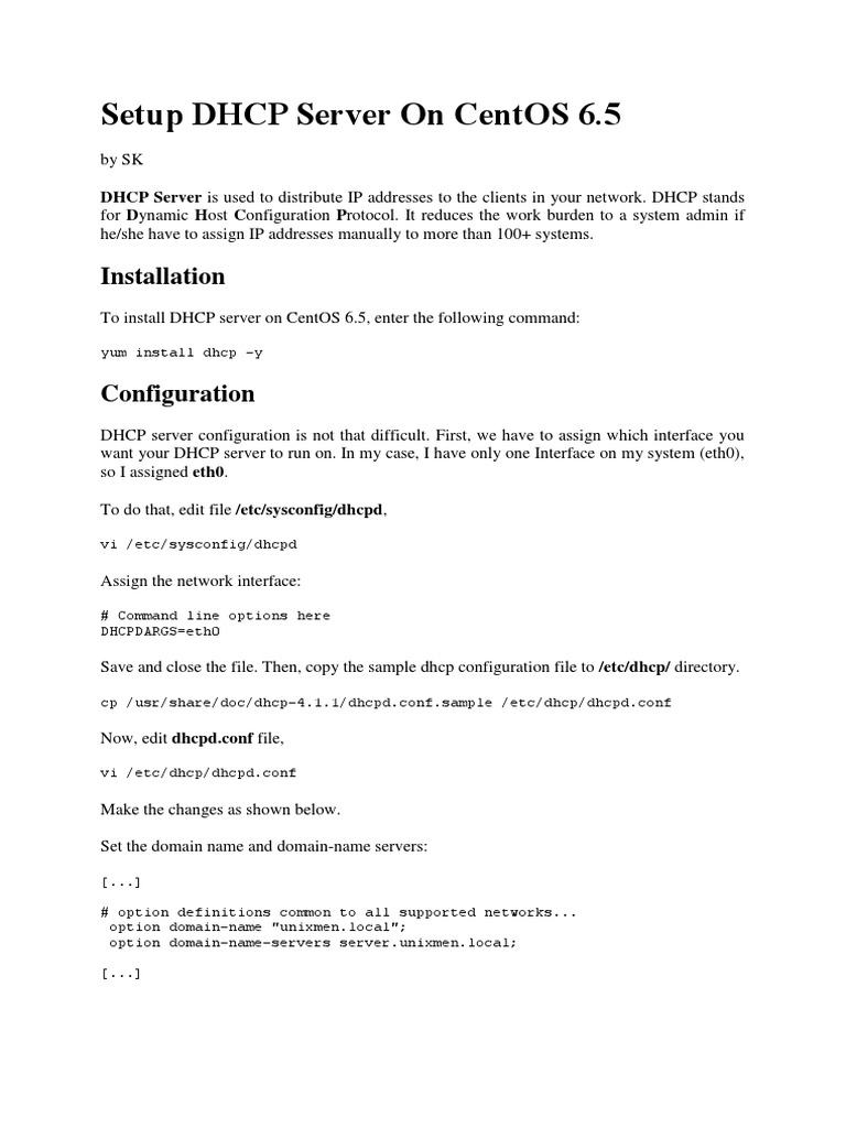 Setup DHCP Server On CentOS 6 | Download Free PDF | Wide Area Network ...