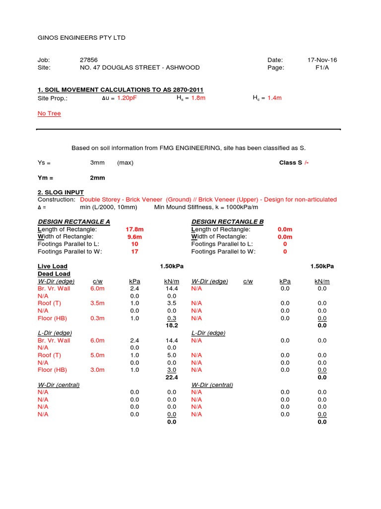 Soil Movement Calculations To As 2870-2011: 7.0m HT 16.0m Di 0.0m 0 ...
