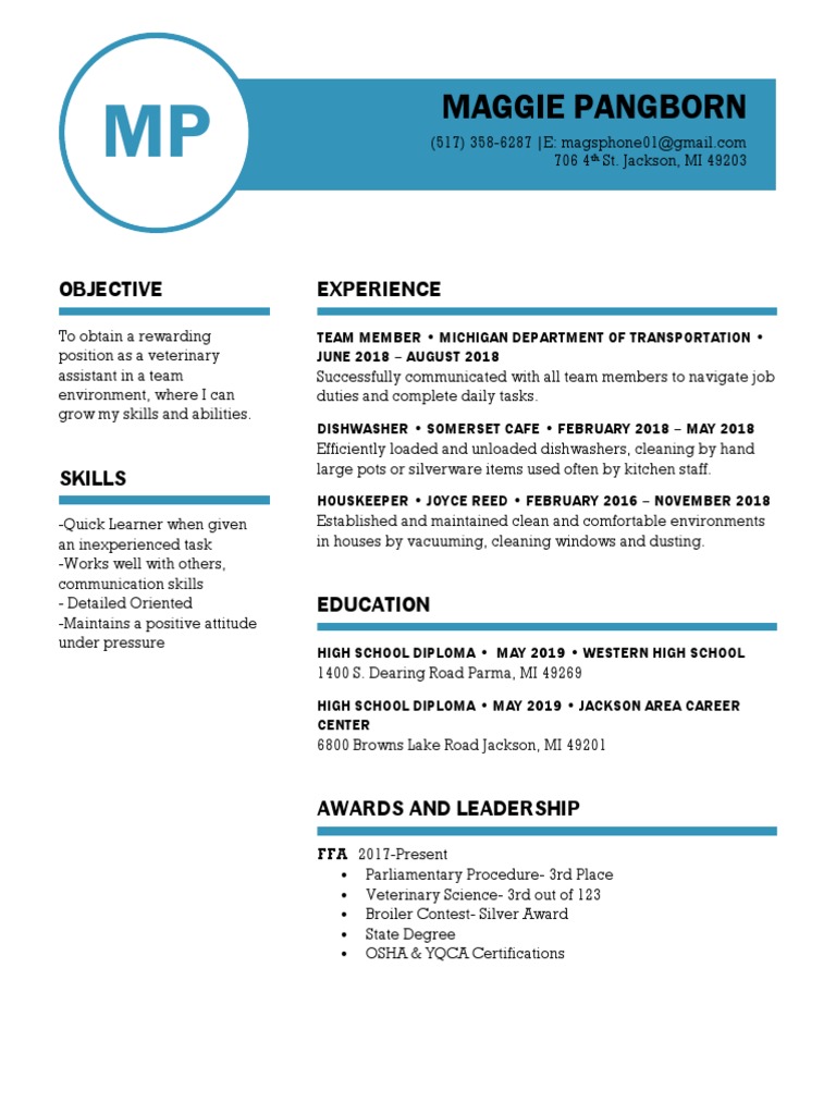 Veterinary Assistant Resume of Maggie Pangborn | PDF