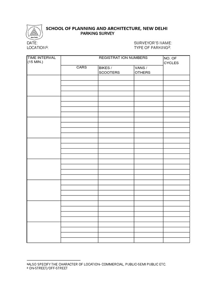 Parking Survey Template for Planning | PDF | Technology & Engineering