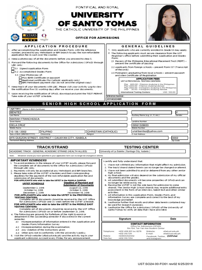 University of Santo Tomas: Application Procedure General Guidelines ...