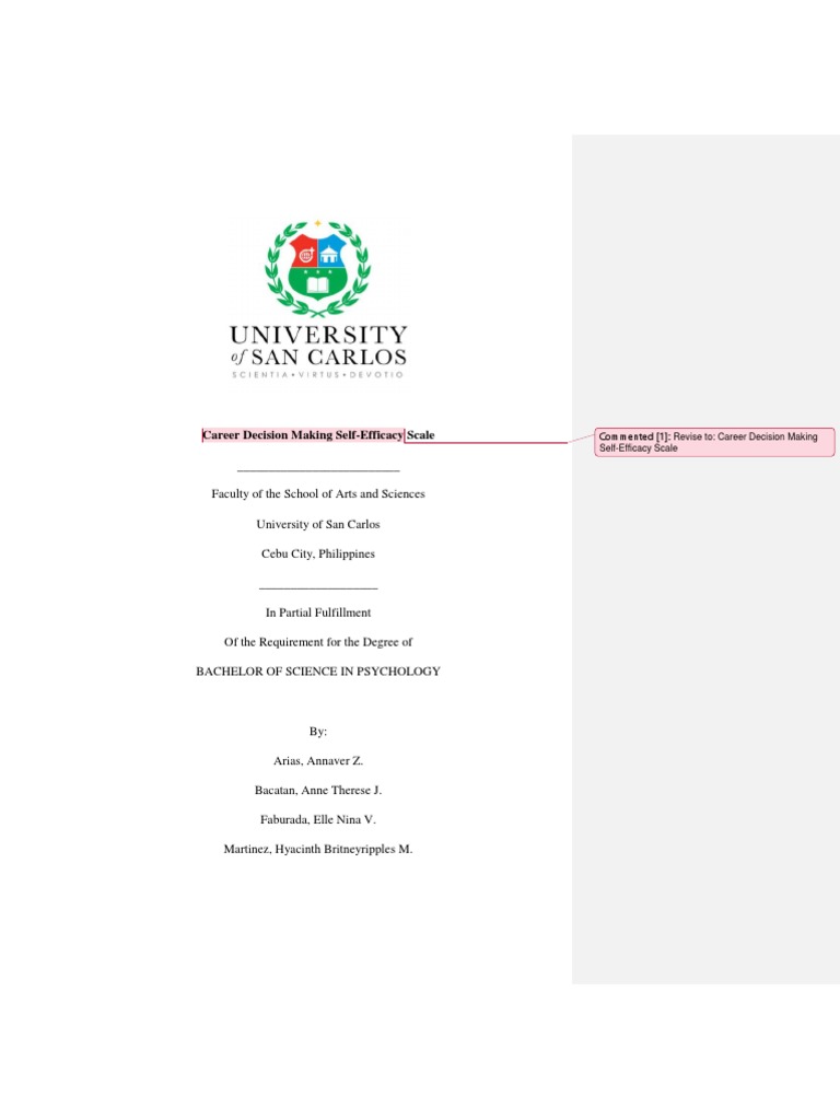 Career Decision Making Self-Efficacy Scale | PDF | Self Efficacy ...