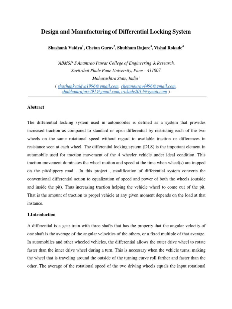 Design and Manufacturing of Differential Locking System | PDF ...