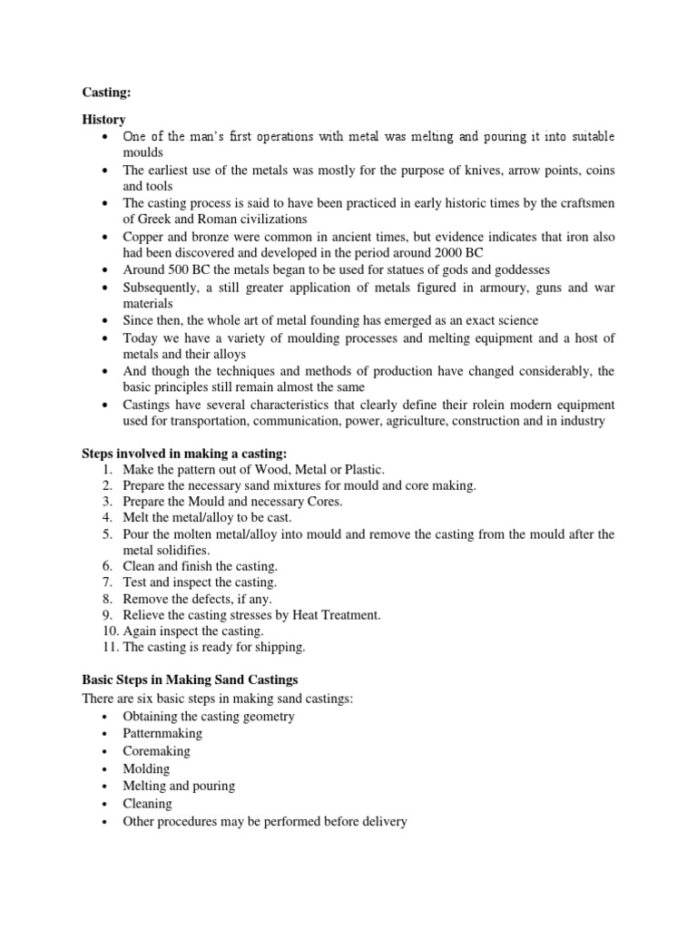 Casting Introduction | PDF | Casting (Metalworking) | Foundry