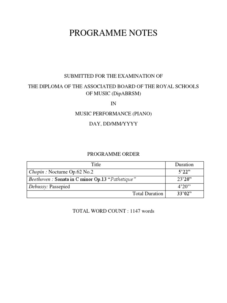 Example of Programme Notes | PDF | Suite Bergamasque | Frédéric Chopin