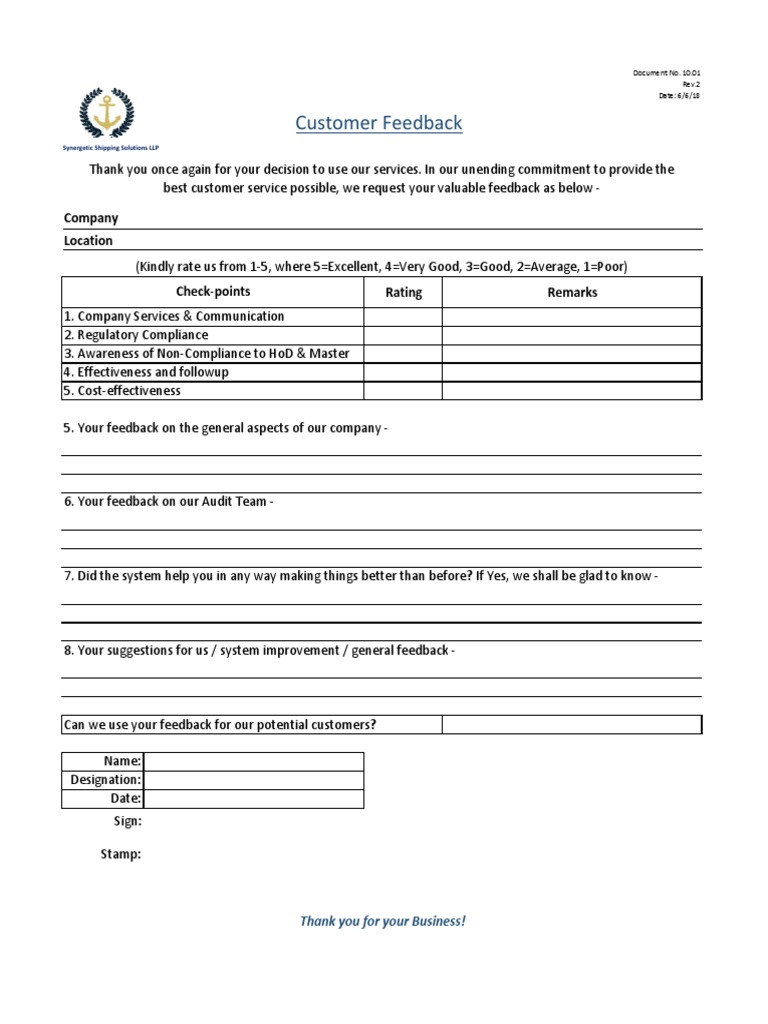 Customer Feedback Request Form | PDF