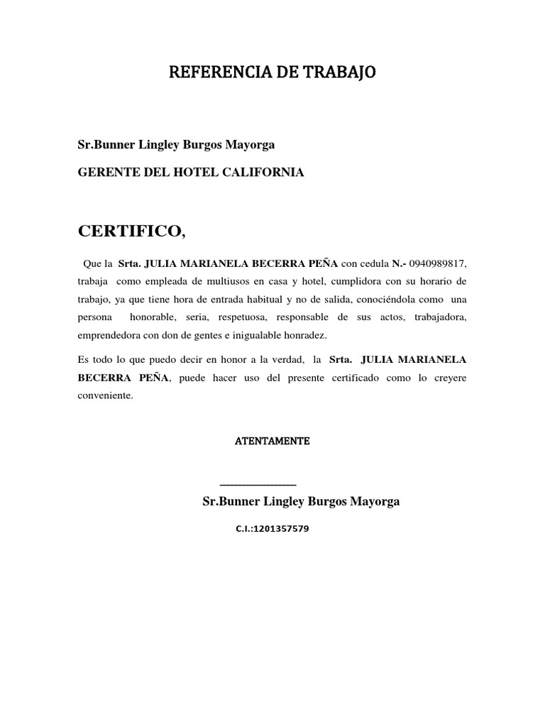 Certificado Laboral de Julia Becerra Peña | PDF | Derecho