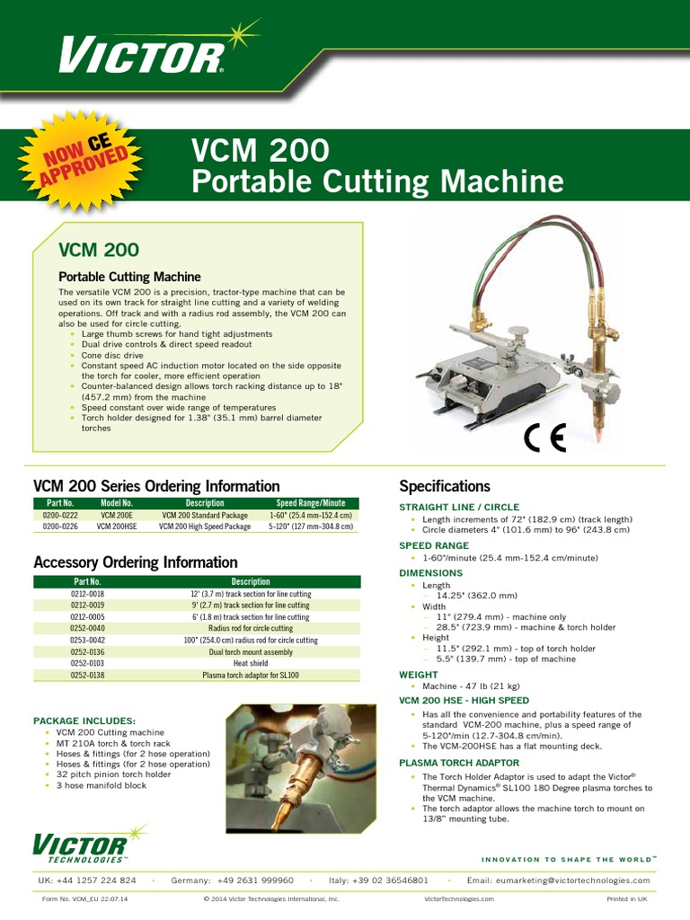 VCM 200 Portable Cutting Machine: NOW Approved | PDF | Mechanical ...