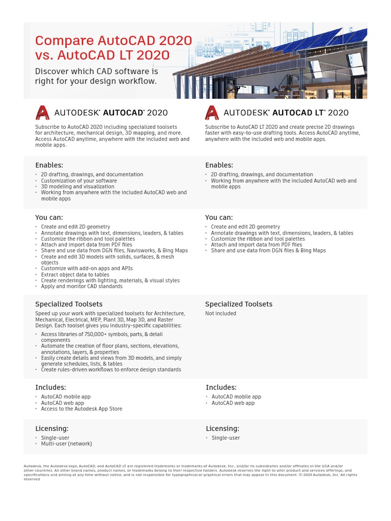 Autocad 2020 Autocad LT 2020 Comparison Matrix A4 en | PDF | Auto Cad ...