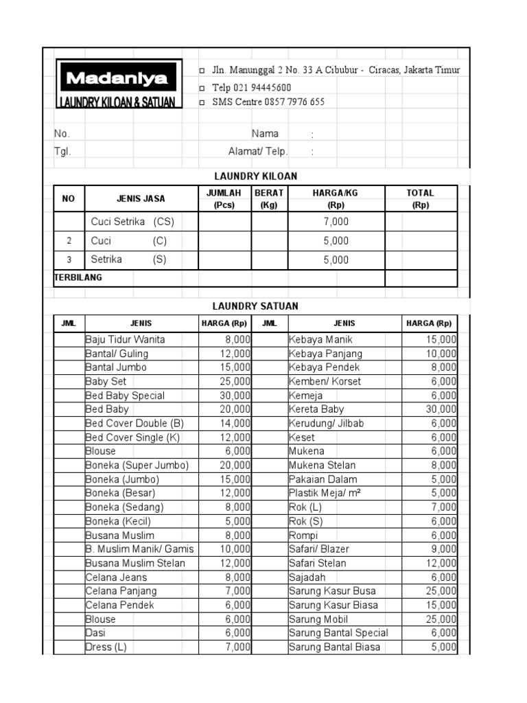 Contoh Format Bon Laundry | PDF