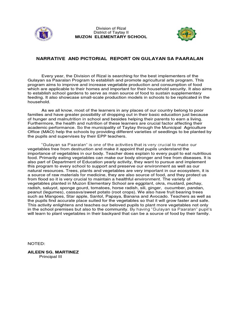 Narrative and Pictorial Report On Gulayan Sa Paaralan | PDF ...