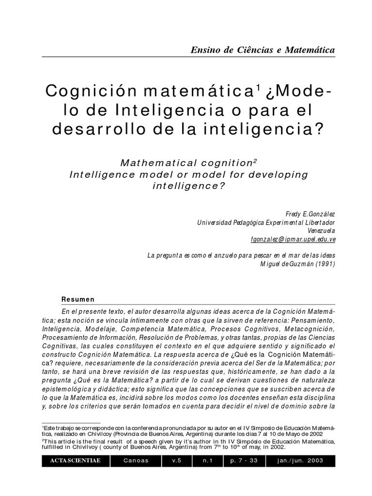 Cognicion Matematica-Fredy Gonzalez | PDF | Memoria | Conocimiento