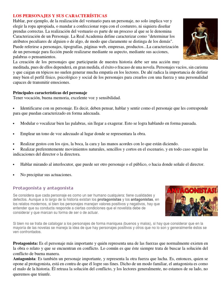 Los Personajes y Sus Características, Antagonista y Protagonista | PDF ...