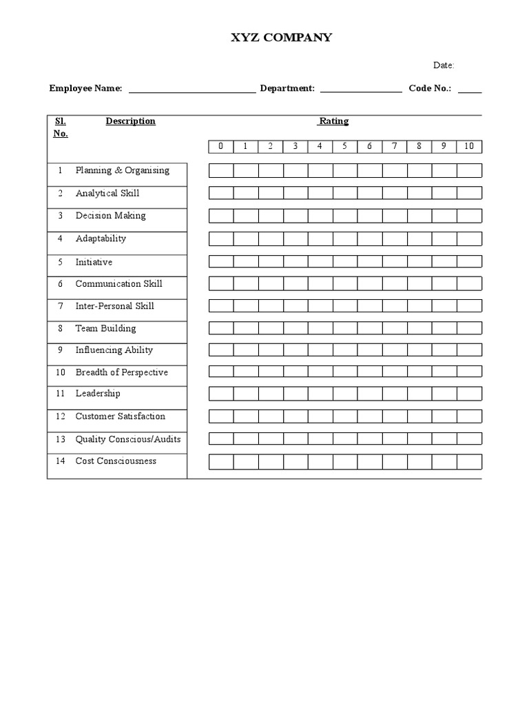 Assessing Employee Performance: A Rating Scale for Key Skills and ...