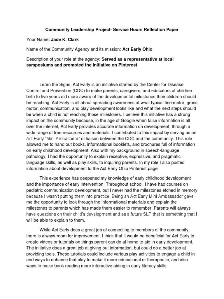 Future SLP's Act Early Reflection | PDF | Child Development | Relationships