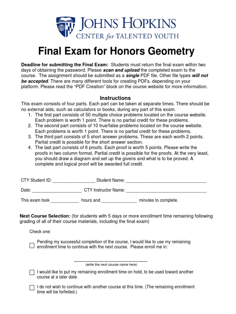 Honors Geometry Final Exam Instructions | PDF | Triangle | Geometry