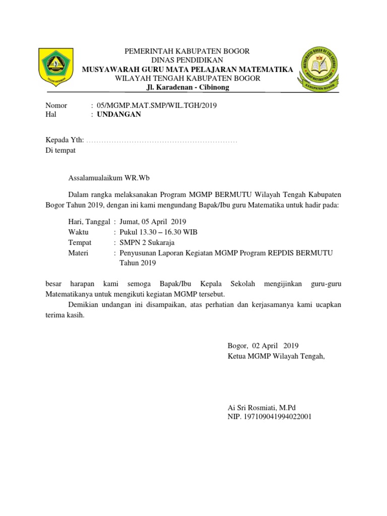 Surat Undangan MGMP | PDF