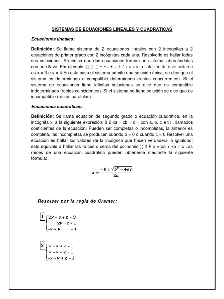 Sistemas de Ecuaciones Lineales y Cuadráticas | PDF | Sistema de ...