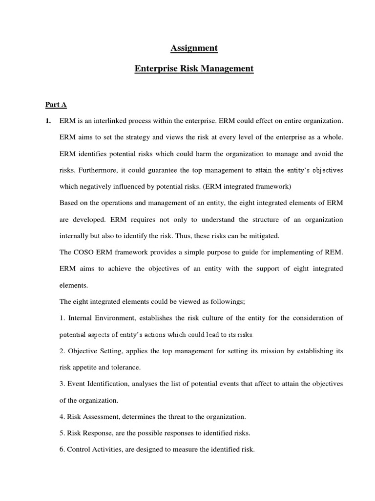 Assignment (Enterprise Risk Management) | PDF | Enterprise Risk ...