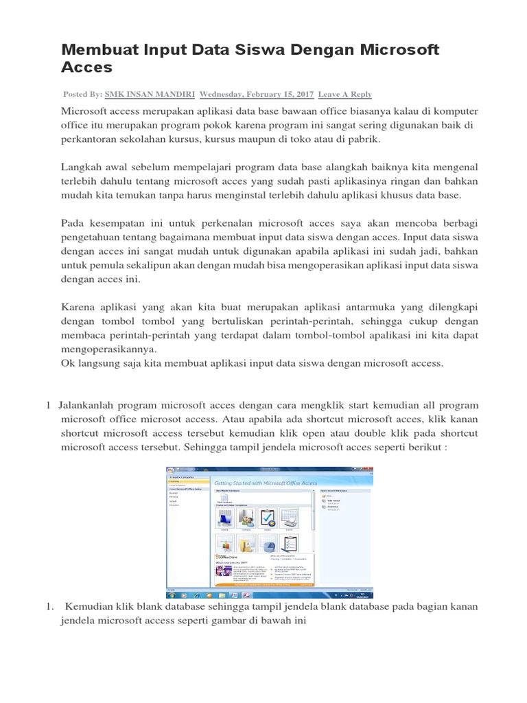 Membuat Input Data Siswa Dengan Microsoft Acces | PDF