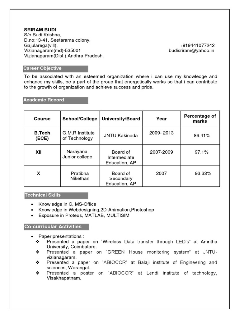 Sriram Budi: Career Objective | Download Free PDF | Science And Technology
