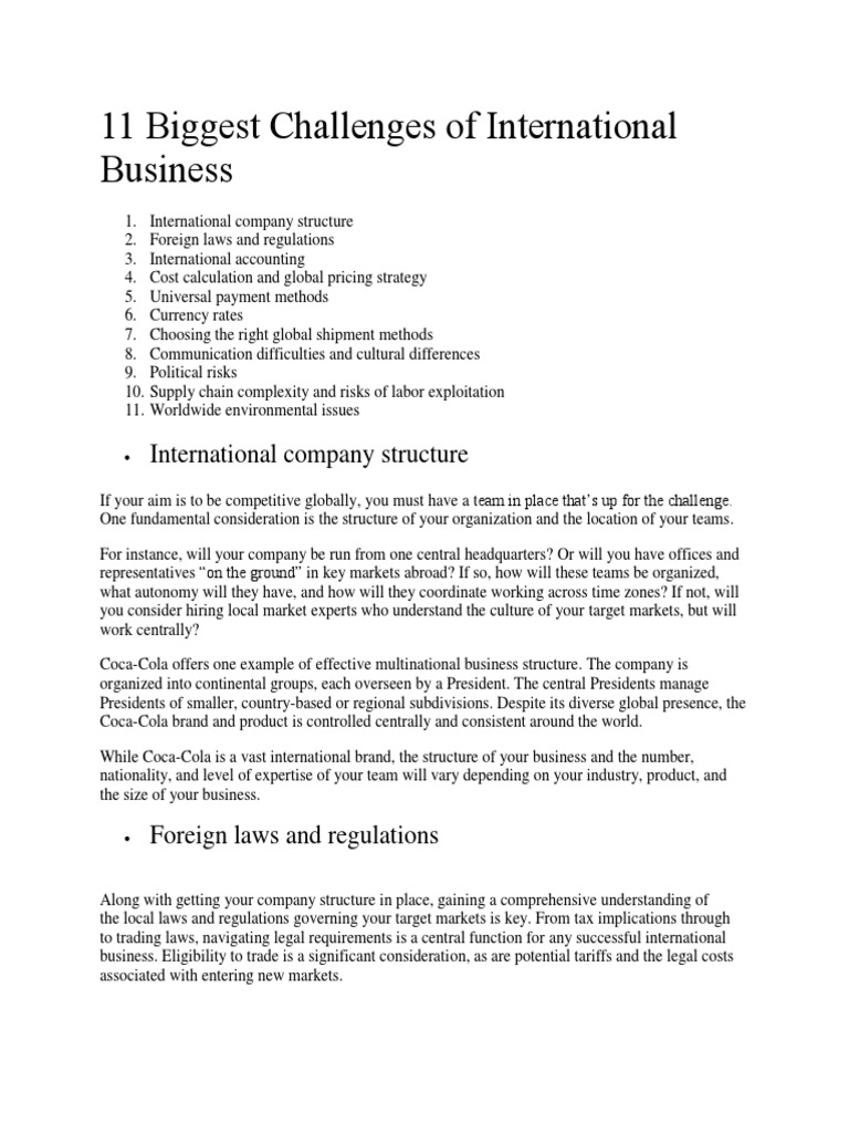Key Challenges in International Business | PDF | International Business ...
