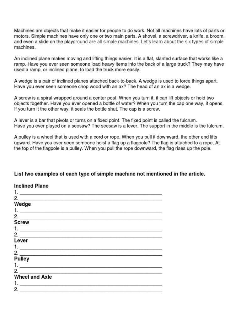 Simple Machines Intro Packet Jan 20 | PDF | Machines | Flag