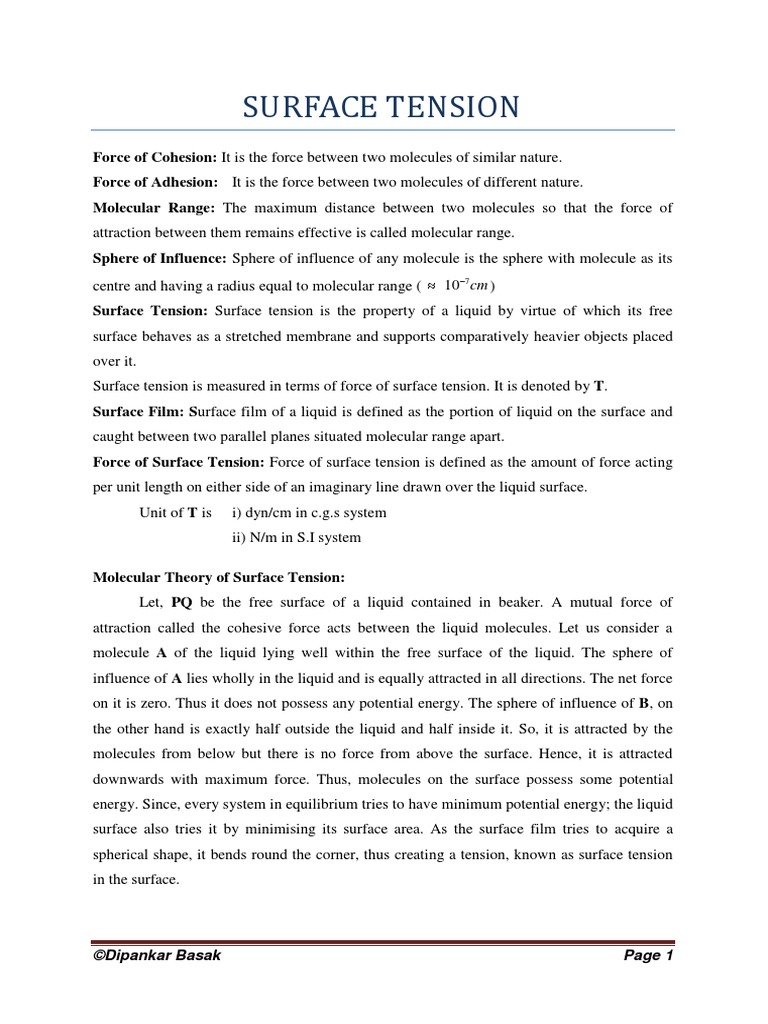 Surface Tension | PDF | Surface Tension | Liquids