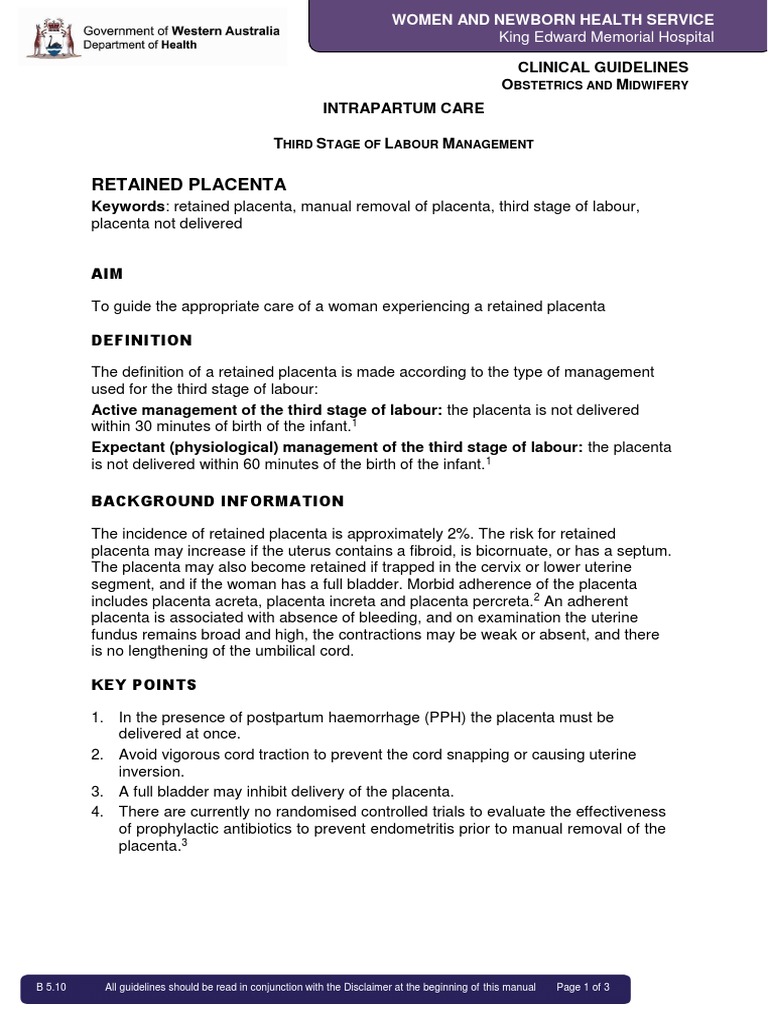Retained Placenta Management Guidelines | PDF | Childbirth | Woman