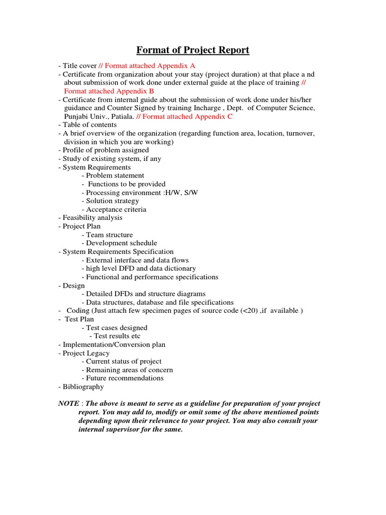 Format of Project Report: // Format Attached Appendix A // Format ...