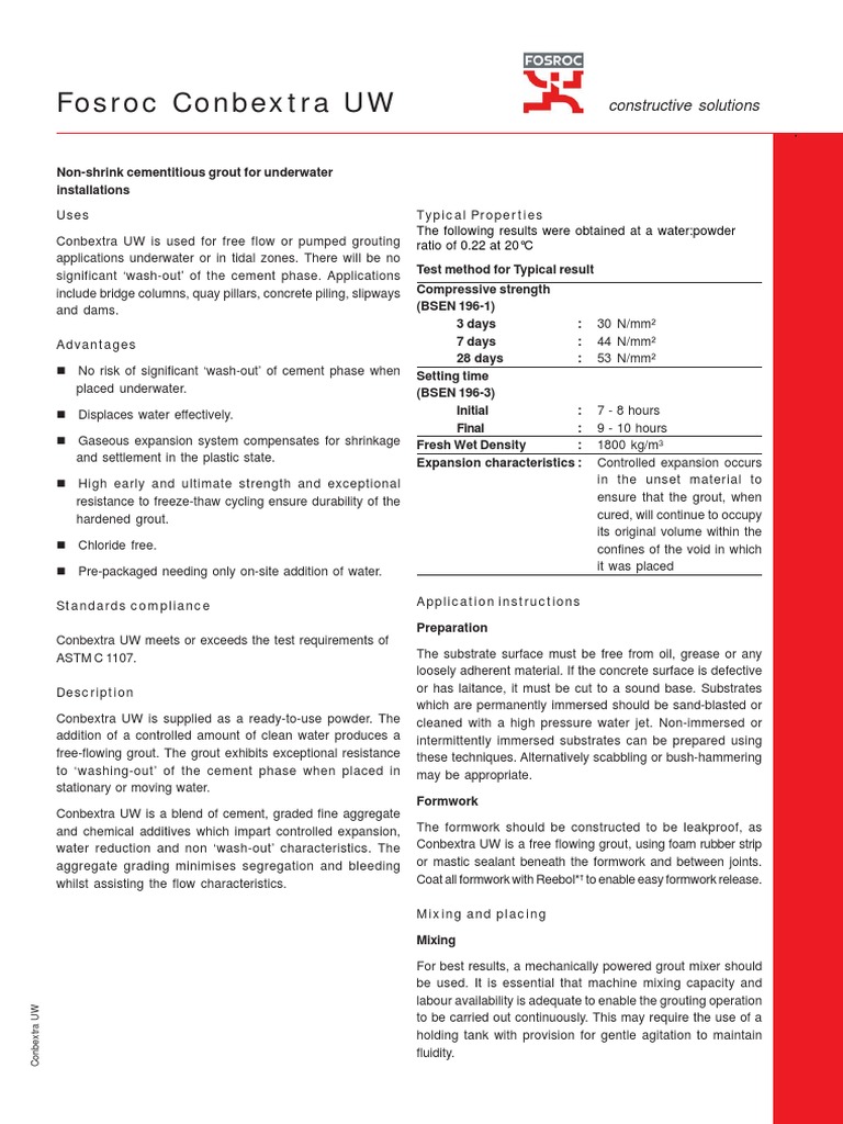 Conbextra UW | PDF | Concrete | Cement