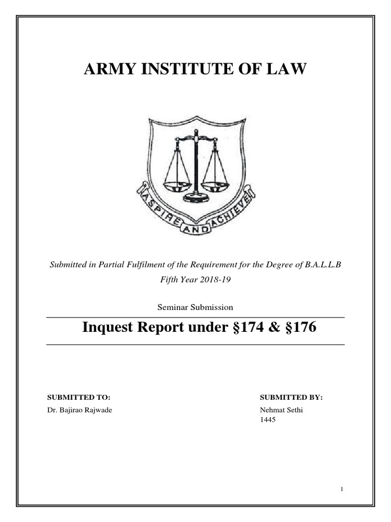 Army Institute of Law: Inquest Report Under 174 & 176 | PDF | Criminal ...