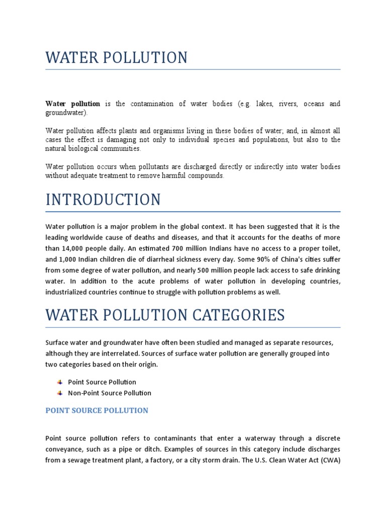 Water Pollution: Water Pollution Is The Contamination of Water Bodies ...