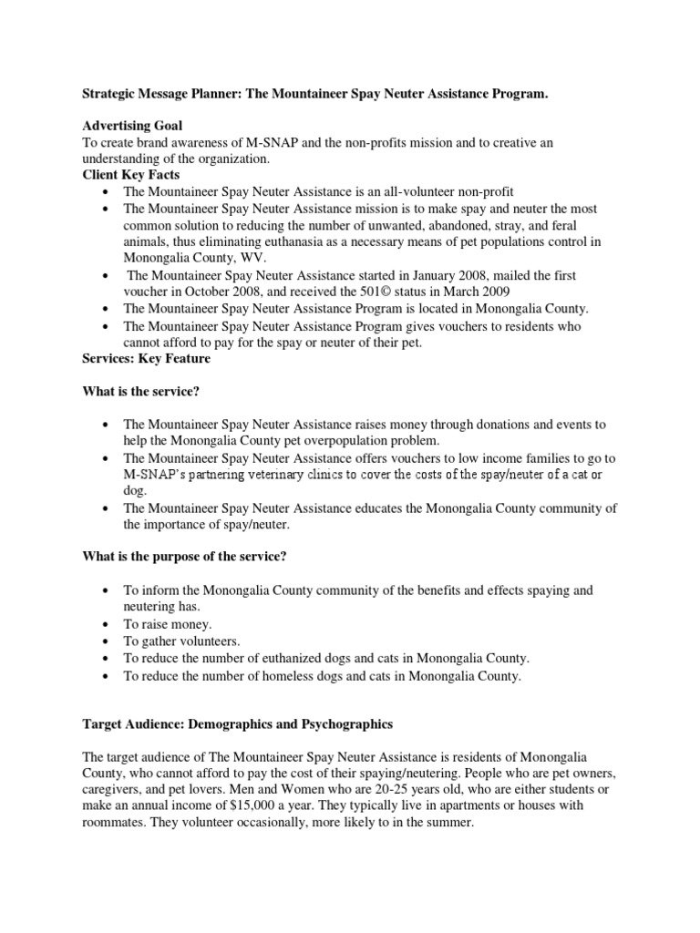 Strategic Message Planner | PDF | Neutering | Pet