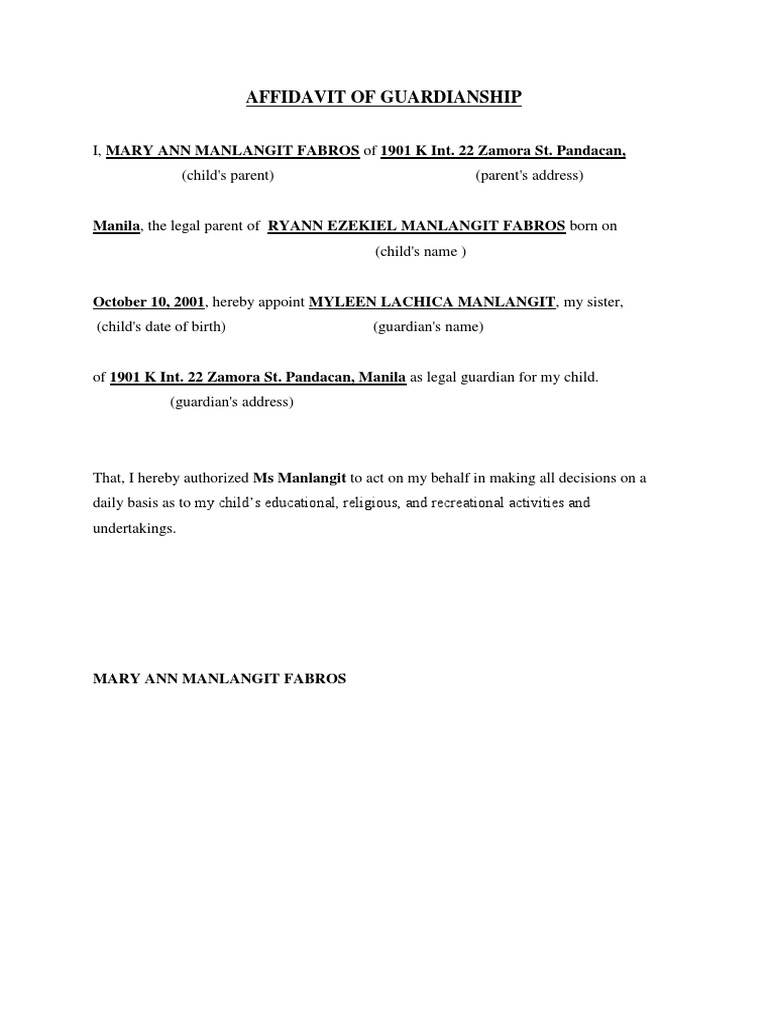 Affidavit of Guardianship | PDF