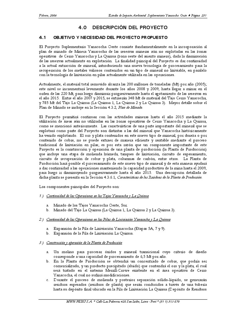 Descripcion Proyecto Yanacocha PDF | PDF | Minería | Agua subterránea